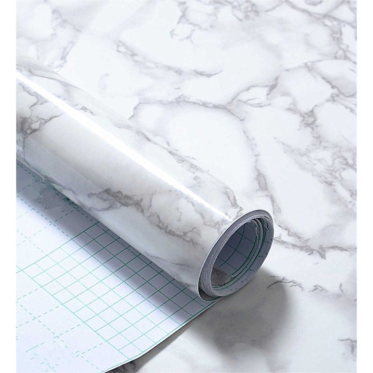 MULLSAN White Grey Marble Gloss Vinyl Film Paper 24''x118'' Roll