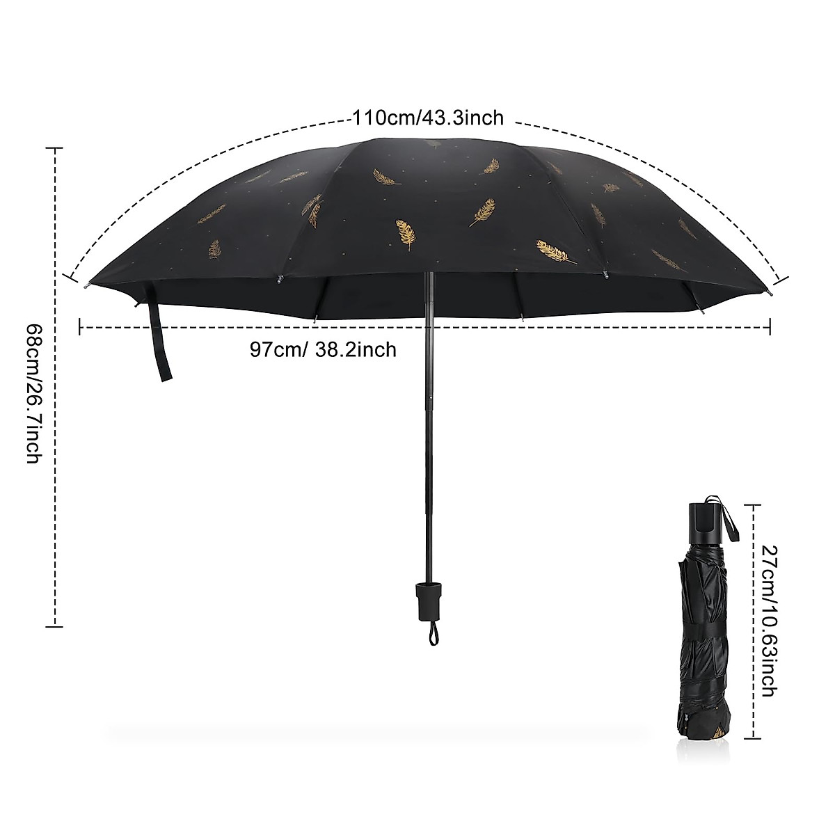 BUKPUD Compact Windproof Umbrellas - Folding Sun & Rain Umbrella - Durable and Lightweight Umbrella for Men Women Kids Adults - Portable Backpack Travel Umbrella (Black)