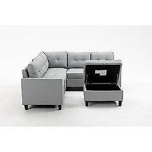 ERYE L-Shaped 5 Seaters Free Combined Couch for Home Apartment Office Living Room Set, Modular Corner Sectional Sofa with Cushions and Storage Ottoman,Easy to Assemble & Save Space, Gray PU