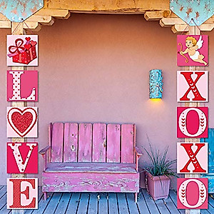 10Pack Valentine's Day Party Banners Valentine's Day Welcome Paper Door Sign Porch Sign Love XOXO Cutouts for Valentine's day Party Decorations Supplies