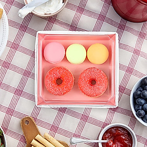 Leafiew 50 Pack Bakery Boxes - Small Dessert Boxes To Go - 5 Inch Paper Mini Cake Boxes, Clear Treat Boxes, Disposable Cookie Cake Slice Containers for Charcuterie, Strawberries, Baked Goods (Pink)