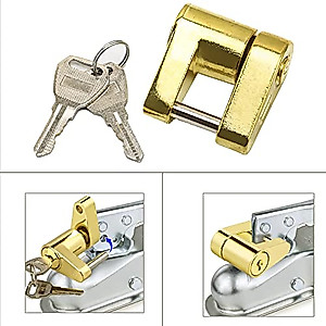 ADP Trailer Lock Dia 1/4 Inch, Coupler Lock 3/4 Inch Span Trailer Hitch Lock with Keys Trailer Coupler Lock for Tow Boat RV Truck Car's Coupler (1 Pack, Brass)