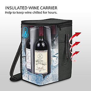 6 Bottle Wine Gift carrier - Insulated & Padded Wine Carrying Cooler Tote Bag with Handle and Adjustable Shoulder Strap for Travel or Picnic, IDEAL Wine Lover Gift, Black