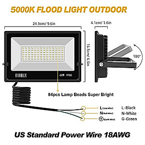 OHLUX LED Flood Lights Outdoor, 6000lumen Superbright, 60W IP66 Waterproof for Security Lights, Exterior Lights, Garden, Patio, Playground, Basketball Court 4 Pack Black