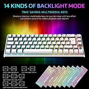 One 2 Mini 60% Wired Gaming Keyboard and Mouse Combo,Wired Chroma RGB Backlit+6400DPI Honeycomb Lightweight Mouse，Compact Anti-Ghosting Metal Panel WaterProof for PC Mac PS4 PS5 (White/Red Switch)