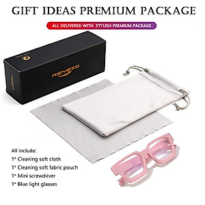 AIEYEZO Square Thick Frame Glasses for Women Men Fashion Blue Light Glasses Trendy Chic Computer Eyeglasses (Pink)