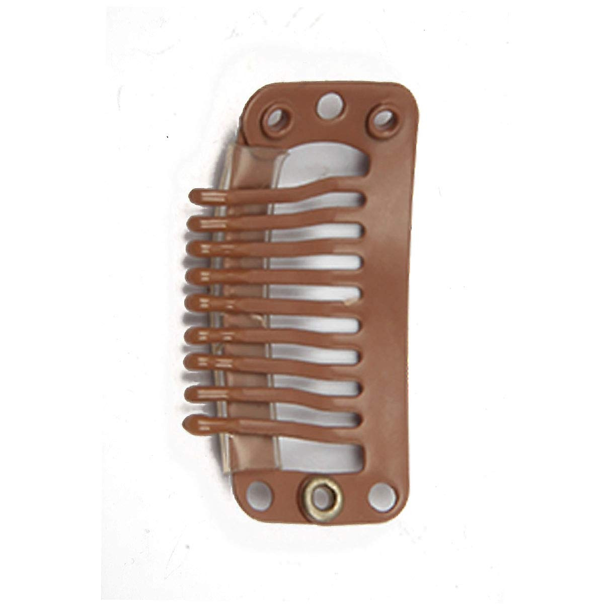 50pcs Wig Clips Stainless Steel Snap Clips for Hair Extensions DIY Wig Combs 9-Teeth 32mm 1.2g/pc, 2pcs Weaving Thread, 1set/30pcs Needles (Light Brown)