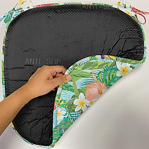 Lunarable Leaf Chair Seating Cushion Set of 6, Vintage Cartoon Style Image of Hawaiian Flowers Crepe Gingers, Anti-Slip Seat Padding for Kitchen & Patio, 16"x16", Fern Green Pale Blue