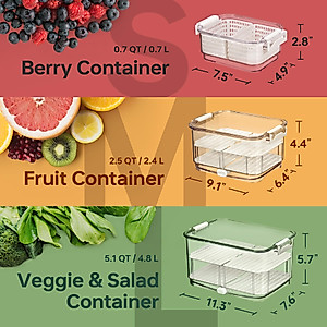 Felli Duo Fresh Produce Saver Container for Fridge + Vent, ALL IN ONE Fruit & Veggie Washing Basket with Drainer, Colander Tray | Kitchen Refrigerator Bin for Berry Vegetable Salad Keeper, Gifts