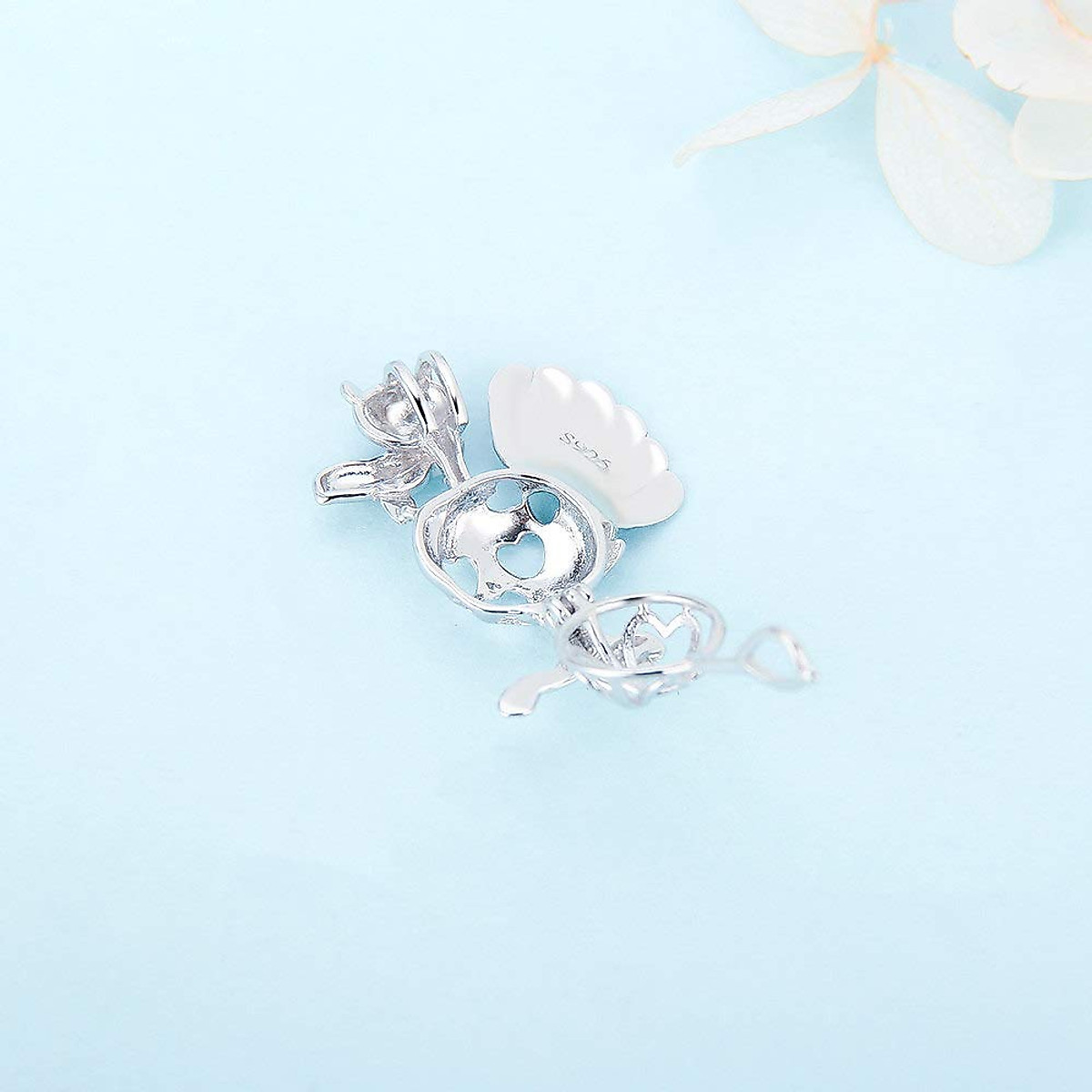 LGSY 925 Sterling Silver Turkey Cage Pendants for Pearl, Pearl Cages for Pearl DIY Jewelry Making