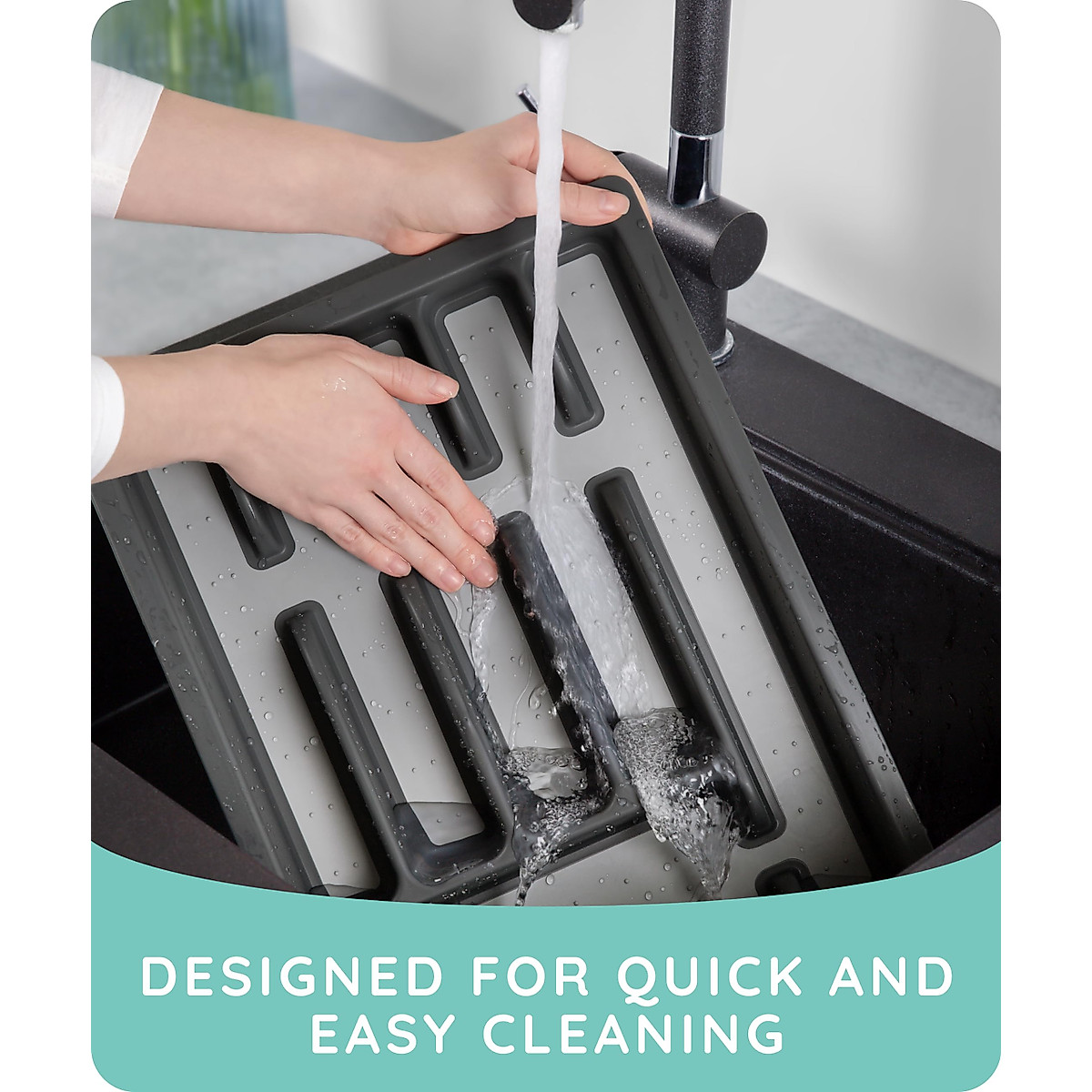 JULY HOME Expandable Kitchen Drawer Organizer - Convenient Plastic Flatware Drawer Organizer / Utensil Holder and Cutlery Tray Multipurpose Organizer Silverware Tray for Drawer Apartment Essentials