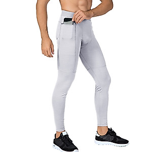 SPVISE Men's White Compression Pants with Zip Pocket Cool Dry Athletic Leggings Tights Workout Baselayer for Running Gym Yoga
