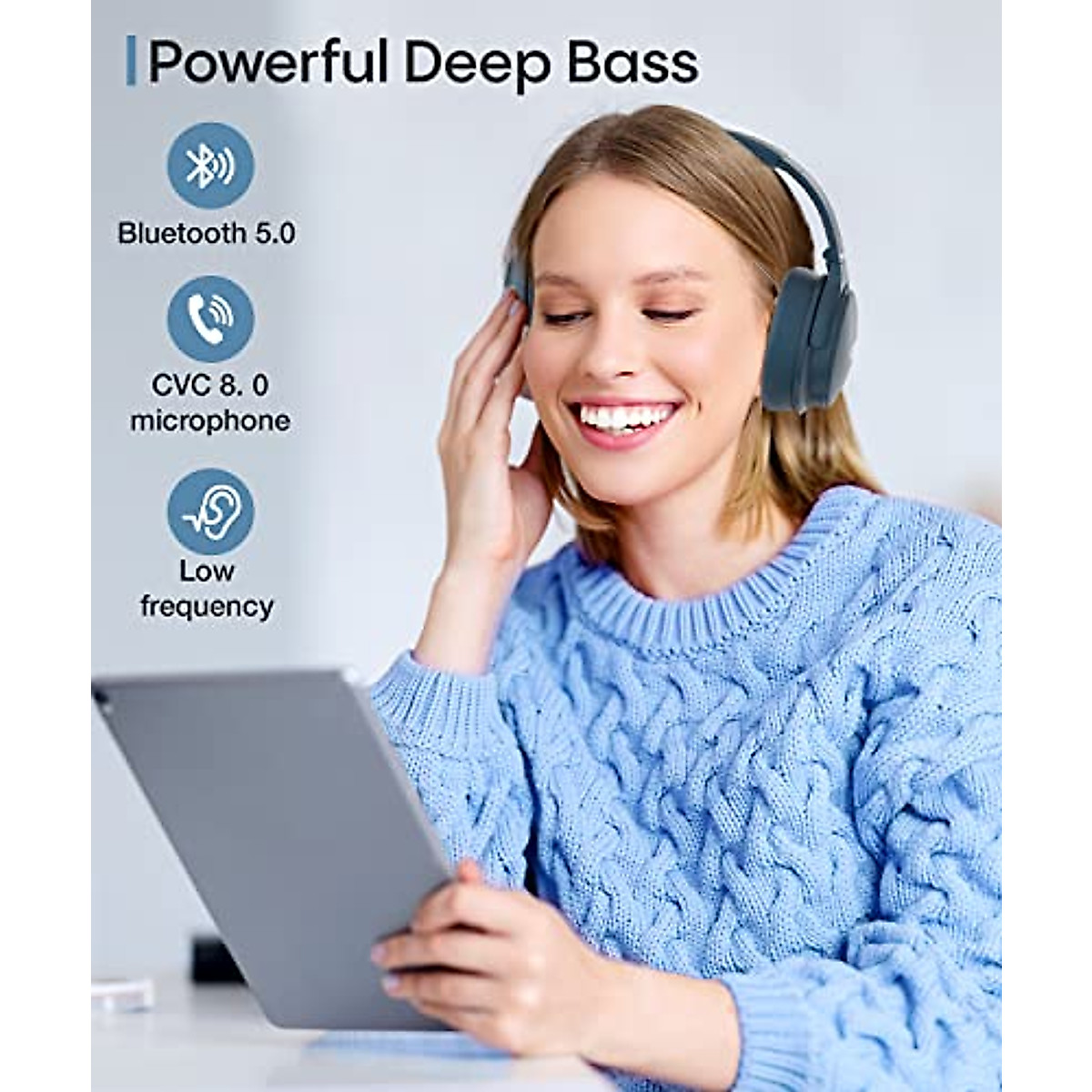 INFURTURE Active Noise Cancelling Headphones, H1 Wireless Over Ear Bluetooth Headphones, Deep Bass Headset, Low Latency, Memory Foam Ear Cups,40H Playtime