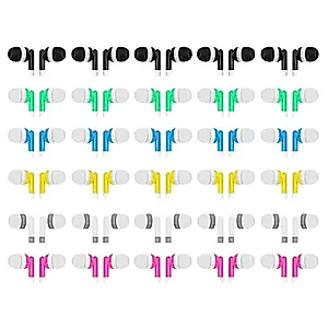 QIDAIZUOEN 108 Packs Bulk Earbuds Classroom Headphones Wired in Ear Disposable Student Earphones Multiple Colors Individually Wrapped for School Travel or Home Use