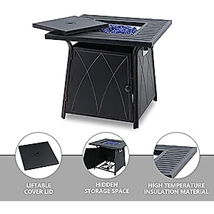 PHI VILLA 9 Pieces Patio Furniture Set with Fire Pit Rattan Sectional Sofa Set Outdoor Wicker Patio Conversation Sets with Coffee Table, CSA Approved Gas Fire Pit Table(28 Inch, Navy Blue)