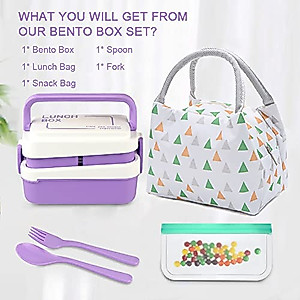 MOFELE Bento Box Adult Lunch Box, Bento Box For Adults, 2 Layer BPA-Free Bento Box With Bag, Utensils, 3 Compartment Bento Box With Handle, Microwave/Dishwasher Safe Cute Bento Box