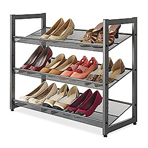 Whitmor Steel Mesh 3-Tier Shoe Rack, Gunmetal Gray
