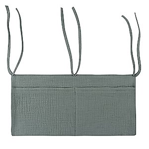 Baby Bedside Hanging Storage Bag, Multi Functional Baby Crib Storage Bag with 2 Pockets Organizer for Diapers Toys Bottles Soft Cotton Diaper Storage Bag