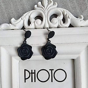 Gold Plated Rose Flower Earrings Black flowers Dangle Drop Earrings Bridesmaid Gift for Women (Black)
