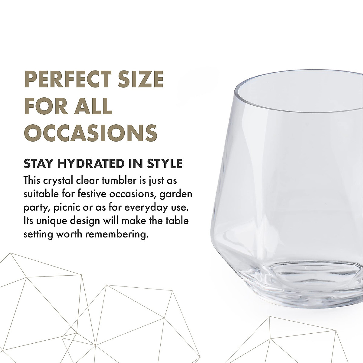 GRANDTIES 12oz Diamond Unbreakable TRITAN Cup set of 4, Plastic Drinking Glasses, BPA-free Stemless Wine Glass, Dishwasher Safe Tumbler, Made in Taiwan- Whisky, Cocktail, Pool, Highball, Party