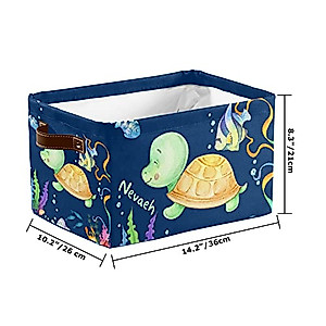 SunFancy Underwater Sea Creature Turtle Personalized Storage Bins Box Baskets with Handle Cubes Clothes Basket Box for Women Christmas Office Holiday 1 Pack