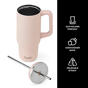 S'well Recycled Stainless Steel Tumbler XL with Straw and Handle, 30oz, Himalayan Salt, Triple Layered Vacuum Insulated Containers Keeps Drinks Cold for 36 hours and Hot for 9