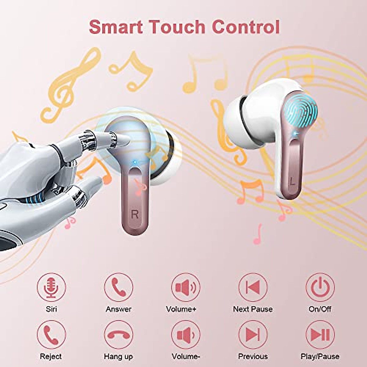 Wireless Earbud, Bluetooth Headphones 5.3 Stereo Bass Earphones 2023 Noise Cancelling Ear Buds 40H Dual Mic Call, in-Ear USB-C LED Display IP7 Waterproof Sport Headset for Android iOS