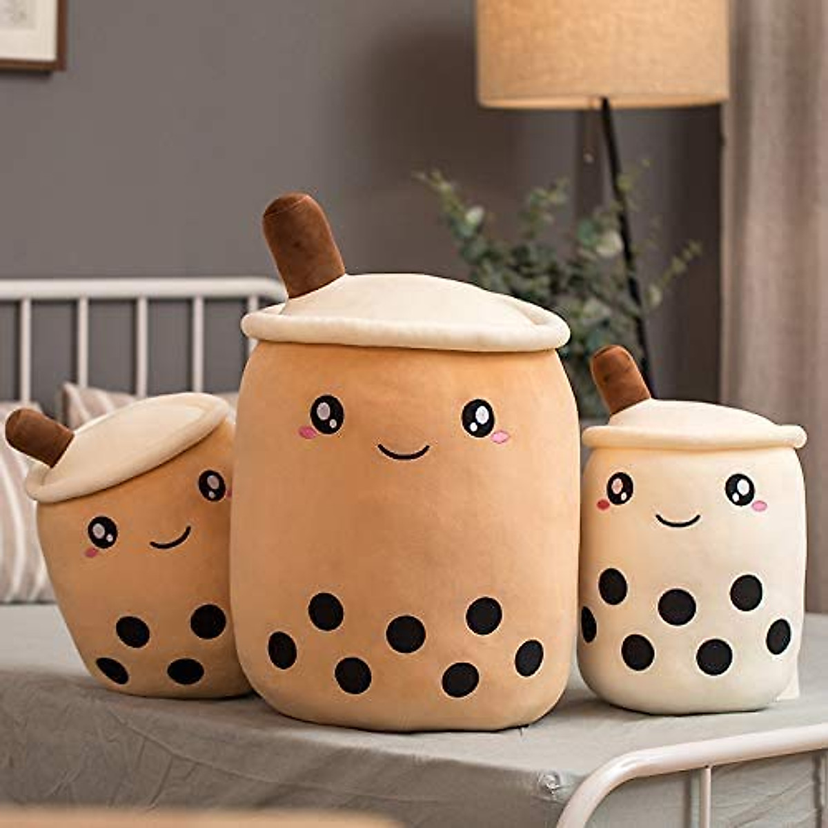 FJZFING Cute Plush Boba Milk Tea Stuffed Teacup Pillow Soft Bubble Tea Cup Plushie Toy Kawaii Cartoon Gift for Kids Home Decor Original 9.4 Inch