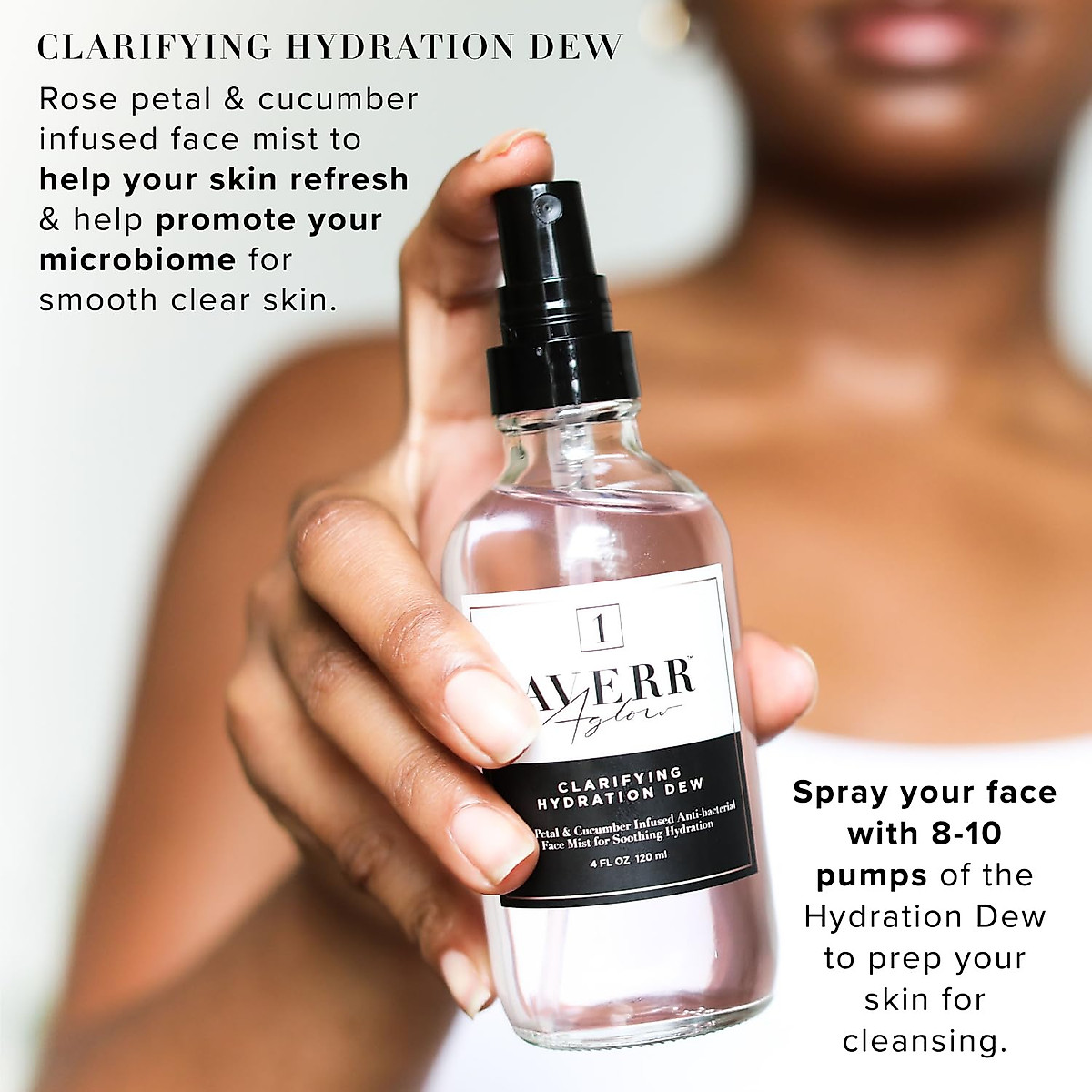 Averr Aglow - Rose Water Clarifying Hydration Dew - Prevents Acne Breakouts, Blackheads & Blemishes - Daily Skincare Moisturizing Face Mist - Balance Oily & Dry Skin - Hydrate & Soothe Redness - 4 oz