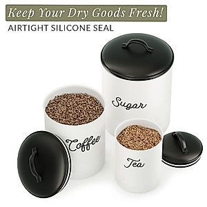 Barnyard Designs Black White Canister Sets for Kitchen Counter, Vintage Kitchen Canisters, Country Rustic Farmhouse Decor Kitchen, Coffee Tea Sugar Farmhouse Kitchen Decor, Metal, Set of 3