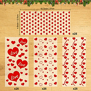 Konsait 100pcs Valentines Cellophane Bags, Clear Candy Cookie Treat Bags with Twist Ties for Bakery Biscuit Chocolate Snacks,Holiday Goody Bags, Valentines Party Favors Supplies