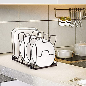 Simple Trending Adjustable Pan and Pot Lid Organizer Rack Holder, Kitchen Counter and Cabinet Organizer, Bronze