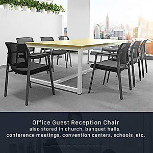 CLATINA Mesh Back Stacking Arm Chairs with Upholstered Fabric Seat and Ergonomic Lumber Support for Office School Church Guest Reception Grey
