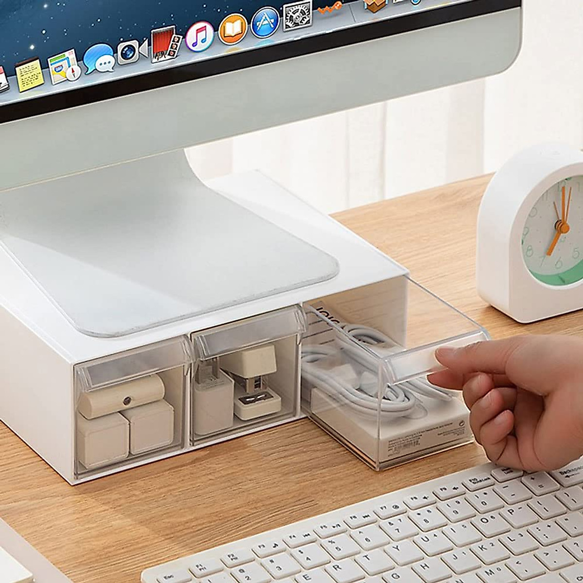 YOSKAEDI Under Desk Drawer Storage with 3 Drawers, Large Desk Drawer Attachment for office, Drawer Organizer Slide Out, Plastic Stick on Drawer White