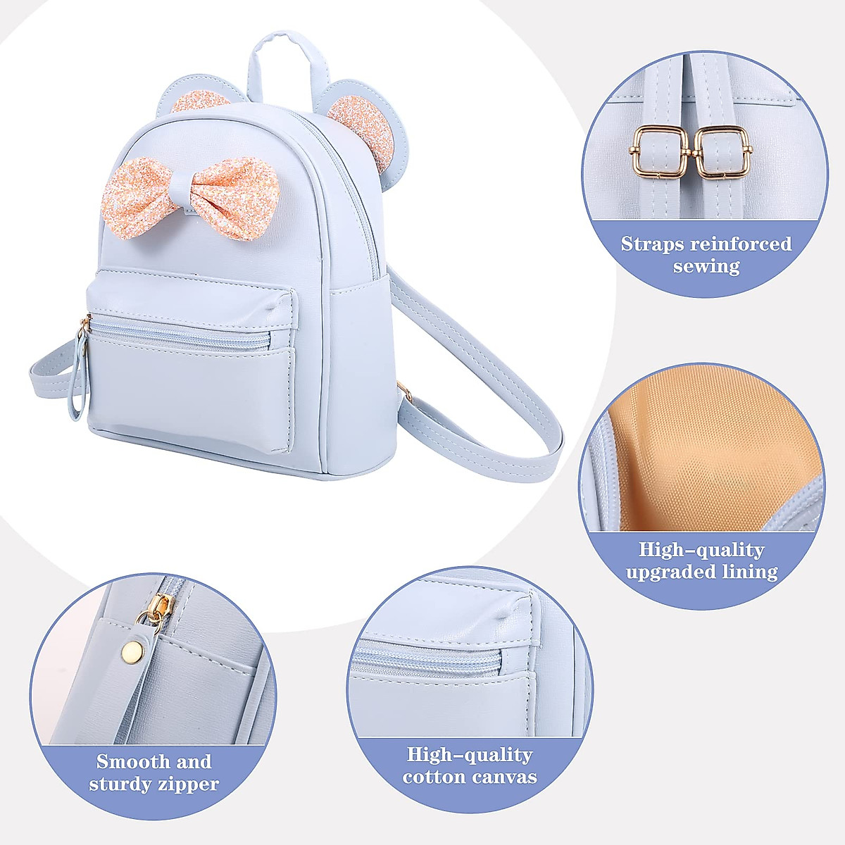 DingCo Girls Mini Backpack Sequin bow Mouse Ears cute backpack small backpack gifts for teenage girls