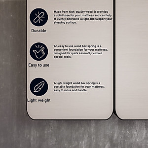 Spring Solution, 4" Split Wood Traditional Box Spring/Foundation for Mattress Set, Sturdy Fabric Paneled Design Wooden Frame, Durable Bedding Mattress Box Springs, Queen, Black