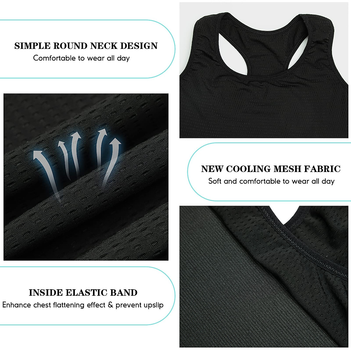 LODAY FTM Elastic Chest Binder Women Transgender Tomboy Trans Breathable Breast Binder Pullover Tank Top(Medium, Black)