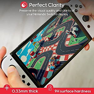 TALK WORKS Tempered Glass for Nintendo Switch OLED 2021 - Scratch- & Crack-Resistant Screen Protector, Easy-Install, Protective Ultra-Thin HD Touch Screen Cover Film Back (3 Pack)