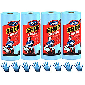 Scott Shop Towels, Strong and Absorbent Multi-Purpose Blue Disposable Towels, 55 Sheets per Roll, 4 Rolls (220 Sheets)