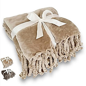 ODDS & ENDS HOME Warm Fuzzy & Supercozy Throw Blanket for Sofa - Taupe Blankets & Throws for Couch and Bed. Full Size Blanket Throw Extra Large Lap Warmer