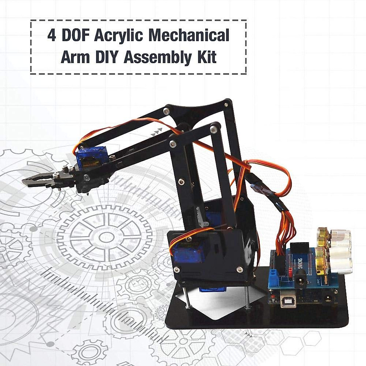 Simlug DIY Assembly Mechanical Arm,4 DOF Robot Claw Kit Acrylic for Arduino Robotics SNAM1900
