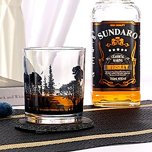 RorAem Whiskey Glasses - Forest Deer Whiskey Glasses Set of 2 - Handmade Unique Whiskey Gifts for Men Crystal Bourbon Glasses Rocks Glass Cabin Decor - Forest Animal Landscape