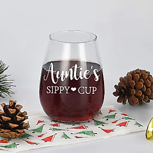 Auntie's Sippy Cup Wine Glass, Aunt Stemless Wine Glass 15Oz for Women Aunts, Auntie Gift from Niece, Nephew