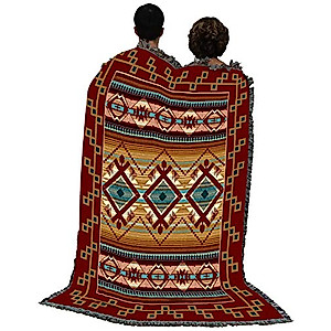 Pure Country Weavers Las Cruces Teal Blanket - Southwest Native American Inspired - Gift Tapestry Throw Woven from Cotton - Made in The USA (72x54)