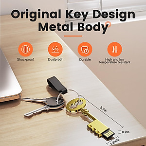 32GB Thumb Drive Metal Key USB 2.0 Flash Drive Kepmem Creative Cute Memory Stick Adorable Pen Drive Birthday Gift, Gold