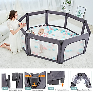 Doradotey Baby Playpen, Shape Adjustable Large & Small Baby Playard for Babies and Toddlers, Foldable Playpen Baby Fence Indoors Play Center Yards, Breathable Mesh Anti-Fall Play Pens(71x79 Deep Grey)