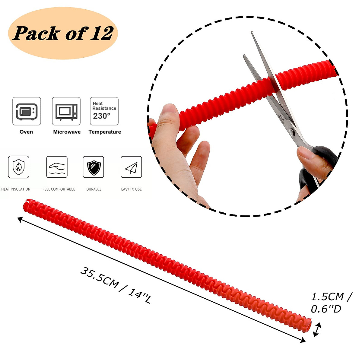 Lyellfe 12 Pack Silicone Oven Rack Shields, Red Oven Rack Protectors, 14 Inch Food Grade Microwave Edge Liner Cover for Home Kitchen