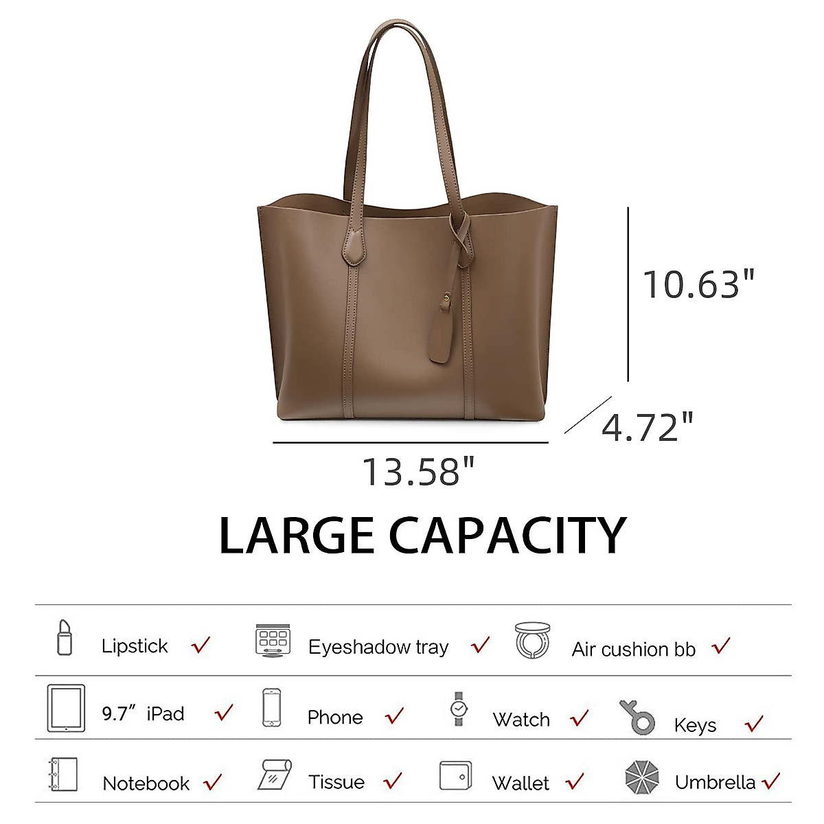 Seammer Leather Tote Bag for Women Large 13.58 Inch Shoulder Purses and Handbags