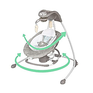Ingenuity InLighten 2-in-1 Baby Swing & Rocker with Vibrations, Swivel Seat, Easy-Fold, Sounds & Lights, 0-9 Months Up to 20 lbs (Spruce)
