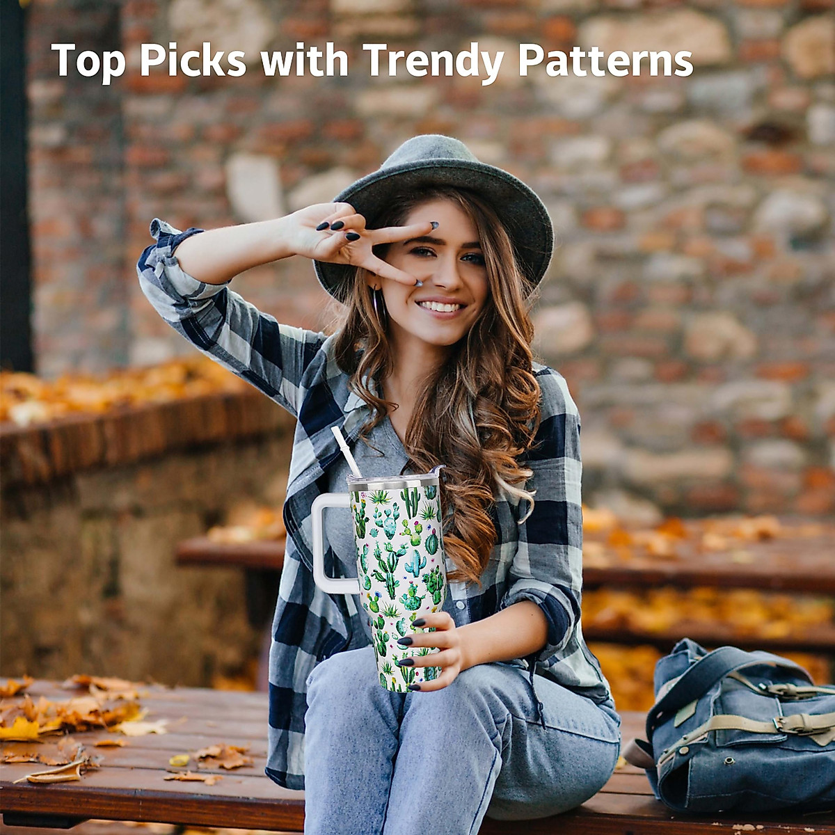 sgqjdpmc 40 oz Cactus Tumbler with Handle and Straw Lid 40oz Cactus Lover Gift Double Stainless Steel Insulated Cup Cactus Travel Coffee Mug, 40 Ounce6